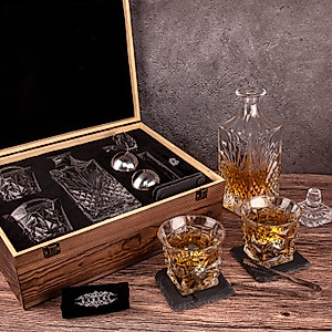 Whiskey Decanter Set Whiskey Stones Gift Set for Men Whisky Glasses in Gifts Box 2 Reusable Stainless Steel Whisky Ball 2 Crystal Whisky Glass 1 Whiskey Decanter for Men Lovers Boyfriend Dads