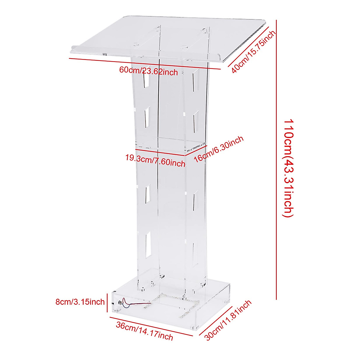 Gbonklong 110V LED Conference Pulpit Platform, Clear Acrylic Podium Speech Church Lectern Glass Transparent Lectern for Churches, Schools, Hotels, Conferences