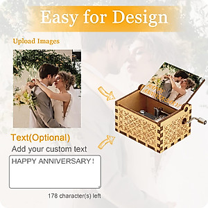 Personalized Music Box Custom Gift with Your Photo Text Wooden Hand Crank Music Box for Father's Day Mother's Day Valentine's Day Wedding Anniversary Birthday