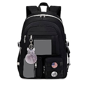 Teecho Waterproof Backpack for Teen Girls Cute Laptop Backpack for Women Stylish Travel Rucksack Black