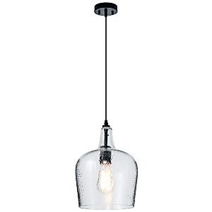 ELYCCUPA Glass Pendant Light Modern Black 1 Light Single Dome Pendant Lighting Fixtures for Kitchen Island Dining Room Hallway, Wide 10 Inch, E26, UL Listed