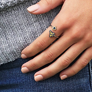 Stone Armory West Virgina Mountaineers Gifts for Women - West Virginia Logo Ring with Crystals - Hypoallergenic and Adjustable Sizes 5-12 - Womens WVU Gifts and WV Gear