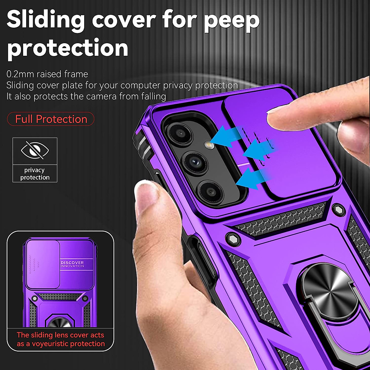 for Galaxy A14 5G Phone Case,Galaxy A14 5G Case,with Screen Protectors and Camera Cover,[Military Grade] 16ft.Drop Tested Cover with Magnetic Kickstand Protective Case for Samsung A14 5G, Purple
