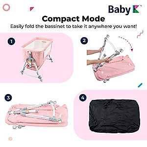 BABY K Baby Bassinet Bedside Sleeper (Pink) - 3 in 1 Bedside Bassinet Crib Attach To Bed - Convertible Bassinet With Breathable Attached Mesh Side and Mattress - Baby Co Sleeper For Bedside For Infant