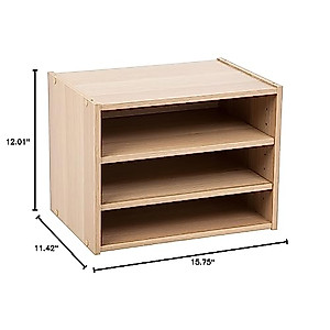 IRIS USA 3-Shelves Modular Wood Stacking Storage Box, for Office Closet and Nightstand, Easy Assembly, Customizable, Stacking Storage Boxes, Light Brown