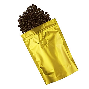 QQ Studio Foil Coffee Packaging Bags with Zipper and Degassing Valve for Whole and Ground Coffee (Gold, 18.5oz (Pack of 50 Bags))