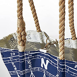 Sea Bags Recycled Sail Cloth Navy True North Handbag Shoulder Bag, Small Tote Bag Rope Handles, Clasp Closure Rope Handles