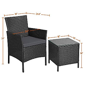 Yaheetech 3 Pieces Patio Porch Furniture Sets, Rattan Patio Chair & Table Set PE Wicker Bistro Set for Outdoor/Garden/Yard