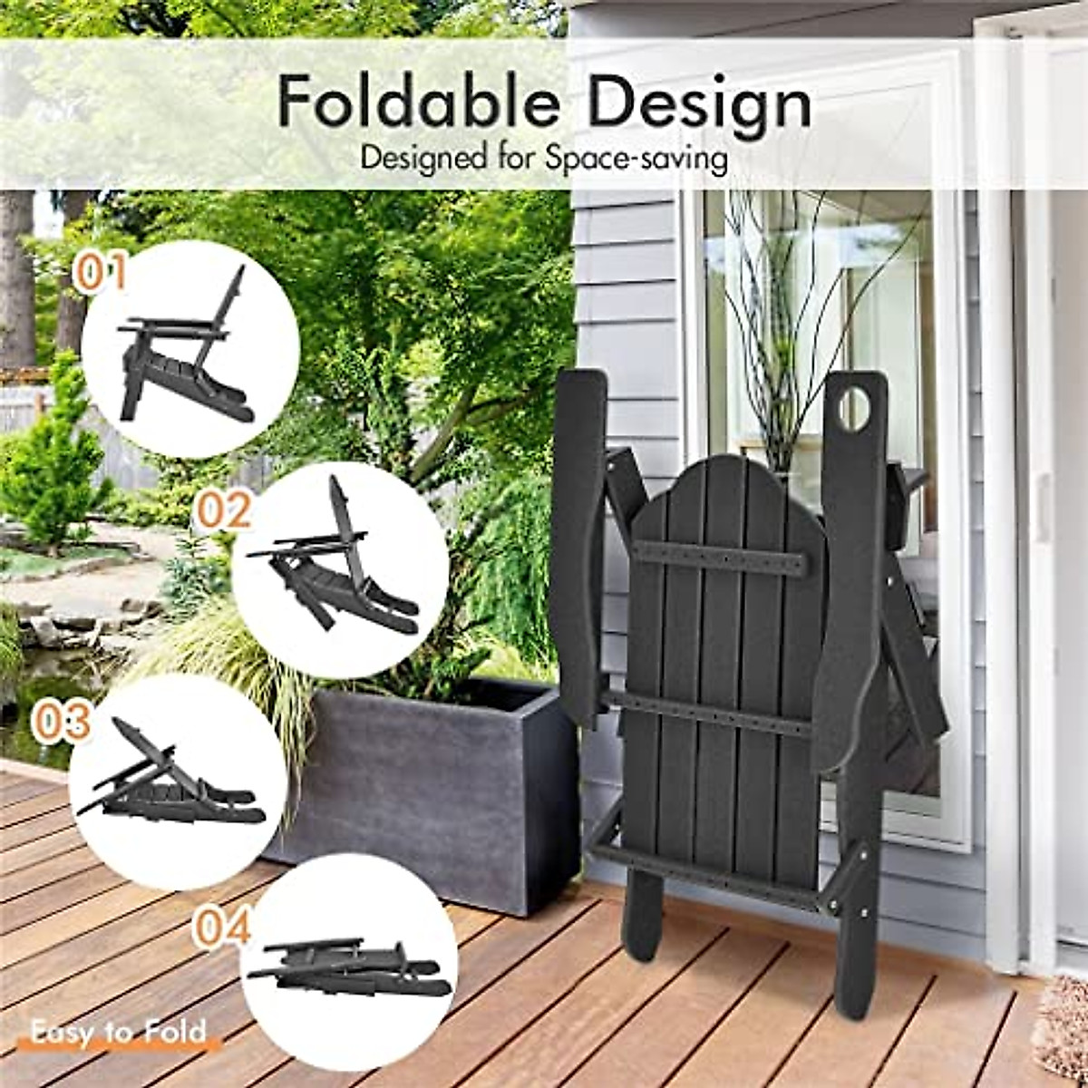 ZHYH Folding Chair Footstool All Weather Black