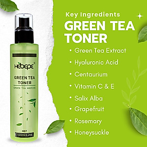Hebepe Green Tea Matcha Facial Toner, Refreshing, and Soothing Face Toner, with Hyaluronic Acid, White Willow, Honeysuckle, Grapefruit Extract, Rosemary, 120ml