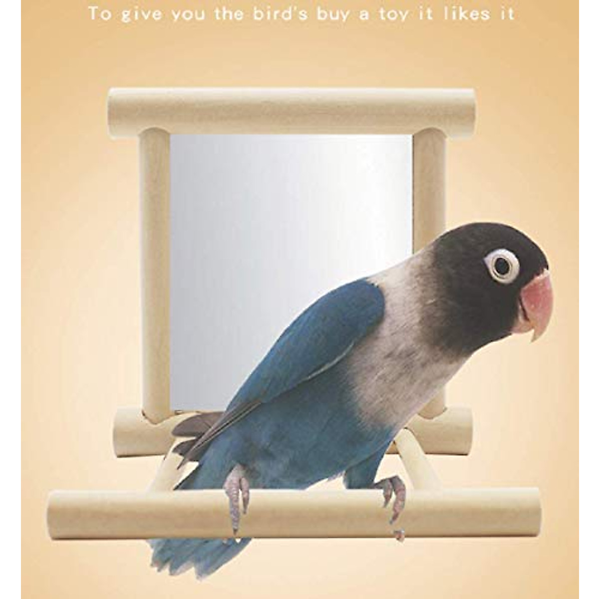 zmgmsmh Birds Toy for Cage,Parrot Hanging Swing with Mirror,Natural Wooden Play Toys, Pet Bird Cage Accessories with Metal Hook