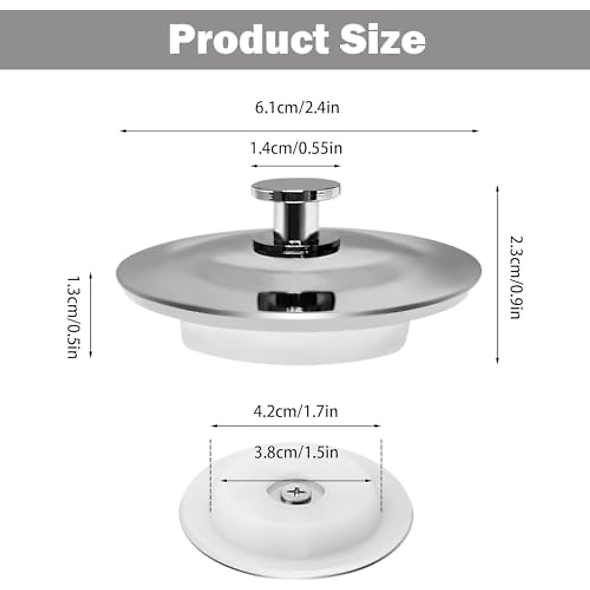 JINGIHE Universal Sink Plug, 38-42mm Bath Plug Replacement, Kitchen Sink Plug, Stainless Steel Bathroom Sink Plugs for Wash Basin, Drain Stopper in Bathtub and Laundry Pods