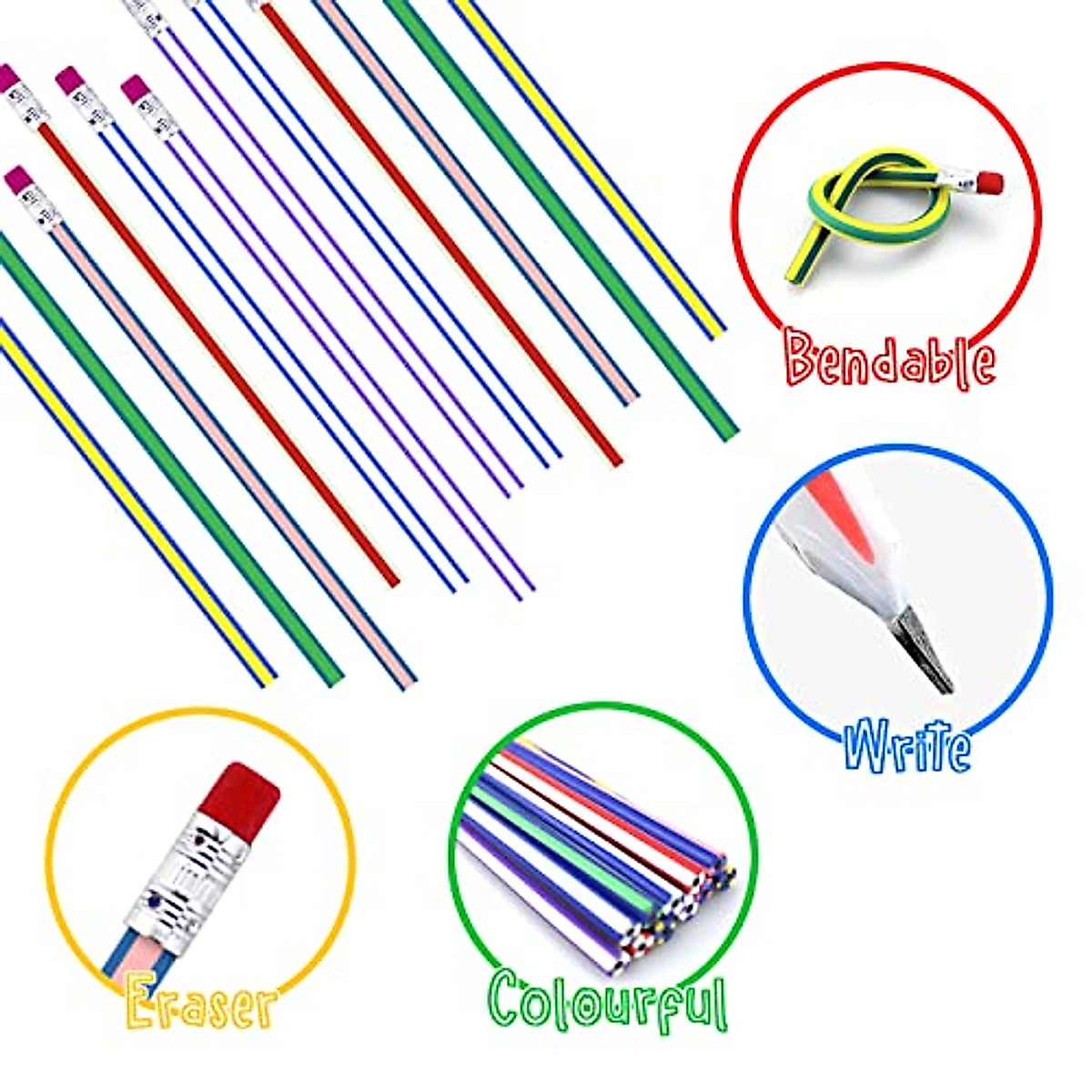 Flexible Pencils,48 Pieces Bendy Pencils,Colorful Soft Bendable Pencils with Eraser for Students Kids as School Teachers Prizes