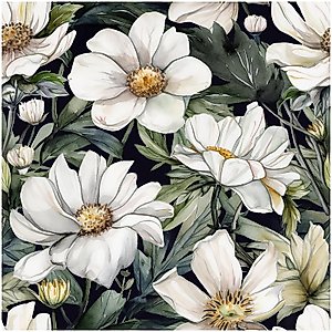 HAOKHOME Floral Wallpaper Peel and Stick Vintage Removable Wall Paper Black/Green/White Stick on Wall Mural Contact Paper 17.7in x 9.8ft
