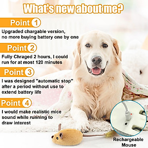 Mity rain Interactive Dog Toys, Fake Mouse Moving Dog Toy with Automatic Sensor, Dog Mouse Toy with Realistic Sound & Extended Tail, Automatic Dog Toy for Cats Dogs Pet, Squeaky Dog Toys Yellow