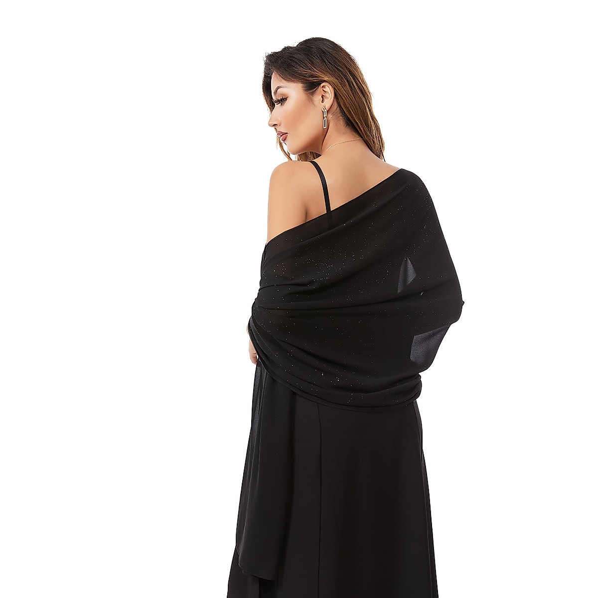 Gzcvba Chiffon Shawls Scarves Wraps for Bridal Wedding Party Evening Dress and Special Occasion Dresses Women Large Sparkly Shawl (Black B, 74.8 * 27.6in)