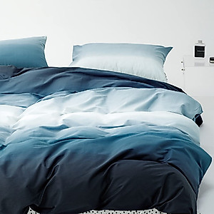 Wellboo Blue White Gradient Comforter Sets Queen Solid Ocean Sea Blue Bedding Comforters Cotton Modern Plain White and Sky Blue Gradient Soft Quilts Farmhouse Abstract Art Watercolor Comforters Warm