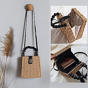 NIBD Handwoven Square Straw Rattan Bag Shoulder Wicker Purse Small Box Woven Bali Womens Crossbody Bag