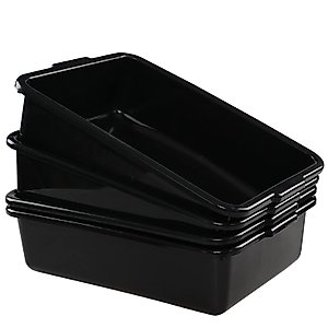Hespama 8 L Plastic Bus Box Tubs, 4-Pack, Small Restaurant Bus Tub, Black
