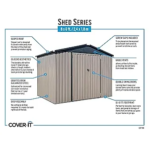 Arrow Sheds 8' x 6' Outdoor Steel Storage Shed, Tan