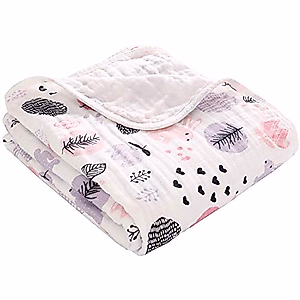 Miracle Baby Muslin Swaddle Blankets Large Cotton Receiving Blanket Nursing Cover 55''x 39''(2 Layers,Rabbit)
