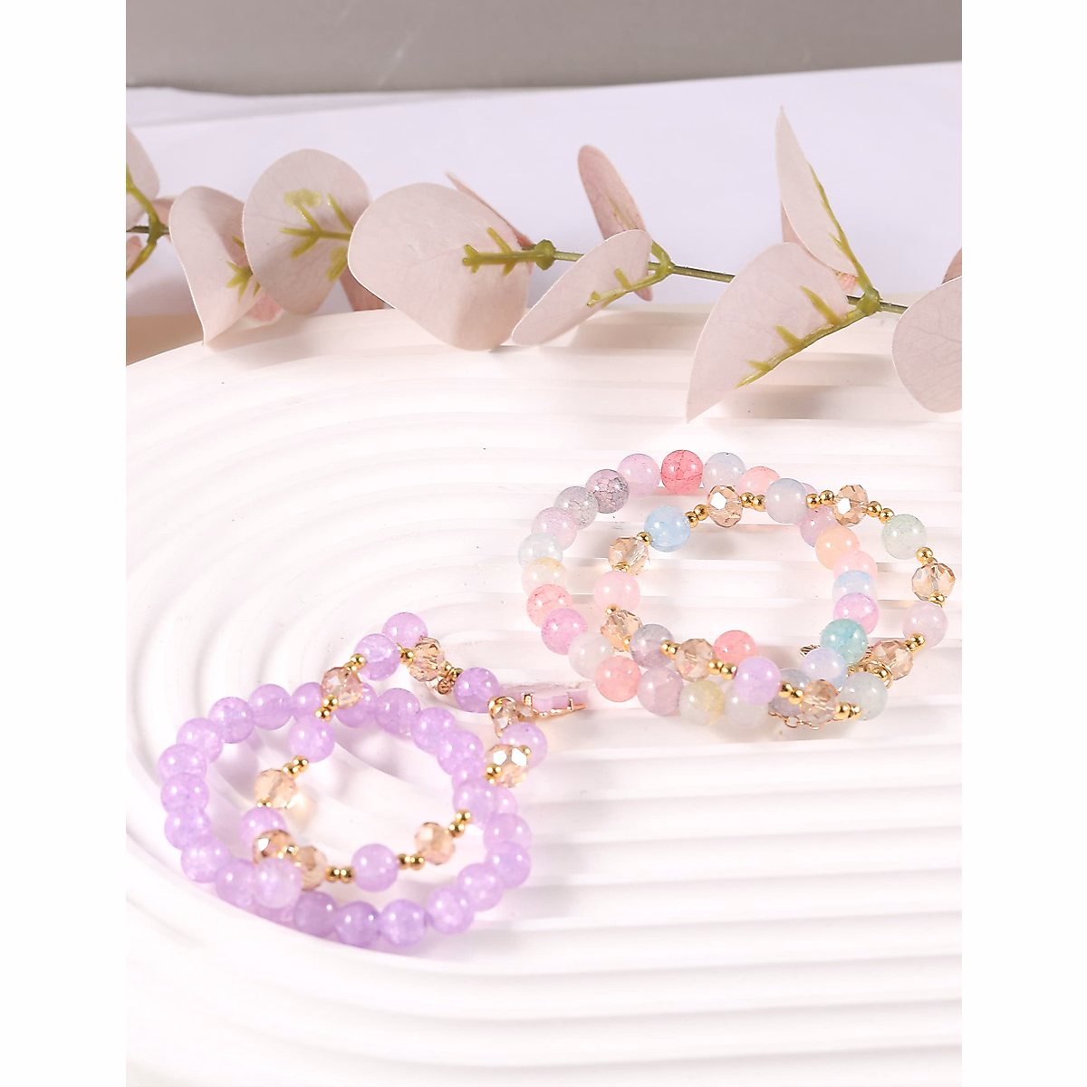 PIPITREE 10Pcs Beaded Crystal Bracelets for Women, Bohemian Stackable Bead Bracelets with Butterfly Charm Multilayered Bracelet Pack Handmade Jewelry