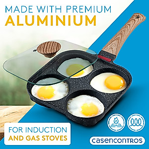 CASENCONTROS Egg Pan with flipping Lid - Nonstick Egg Frying Pan [4 Cup Cooker] - Egg Pans Nonstick for Induction & Gas Cooker - Brush & Scraper included - Egg Skillet for perfect Eggs, Omelet & Crepe