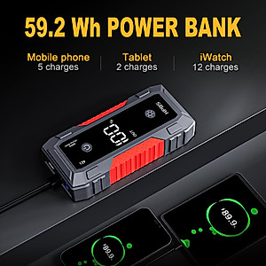 HPBS Jump Starter - 4000A Jump Starter Battery Pack for Up to 10.0L Gas and 8.0L Diesel Engines, 12V Portable Car Battery Jump Starter Box with 3.0" LCD Display (Red)