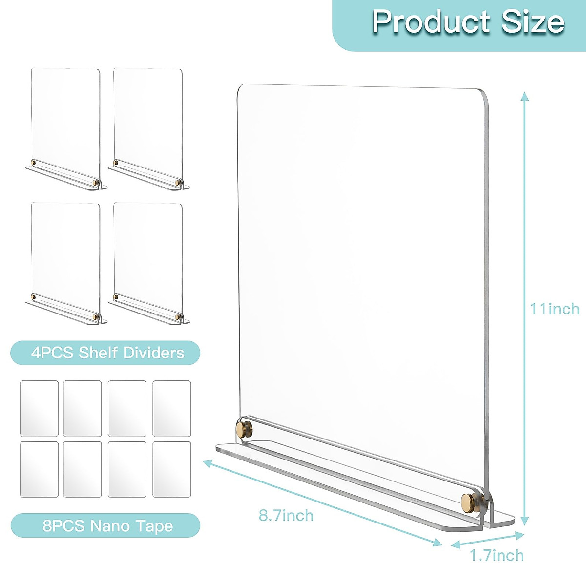 Acrylic Shelf Dividers for Closets & Cabinets, Adjustable Closet Shelf Organizer for Storage & Organization, Fit for Any Thickness of Shelves, Vertical Shelving Separators for Clothing Shoe (4 Pack)