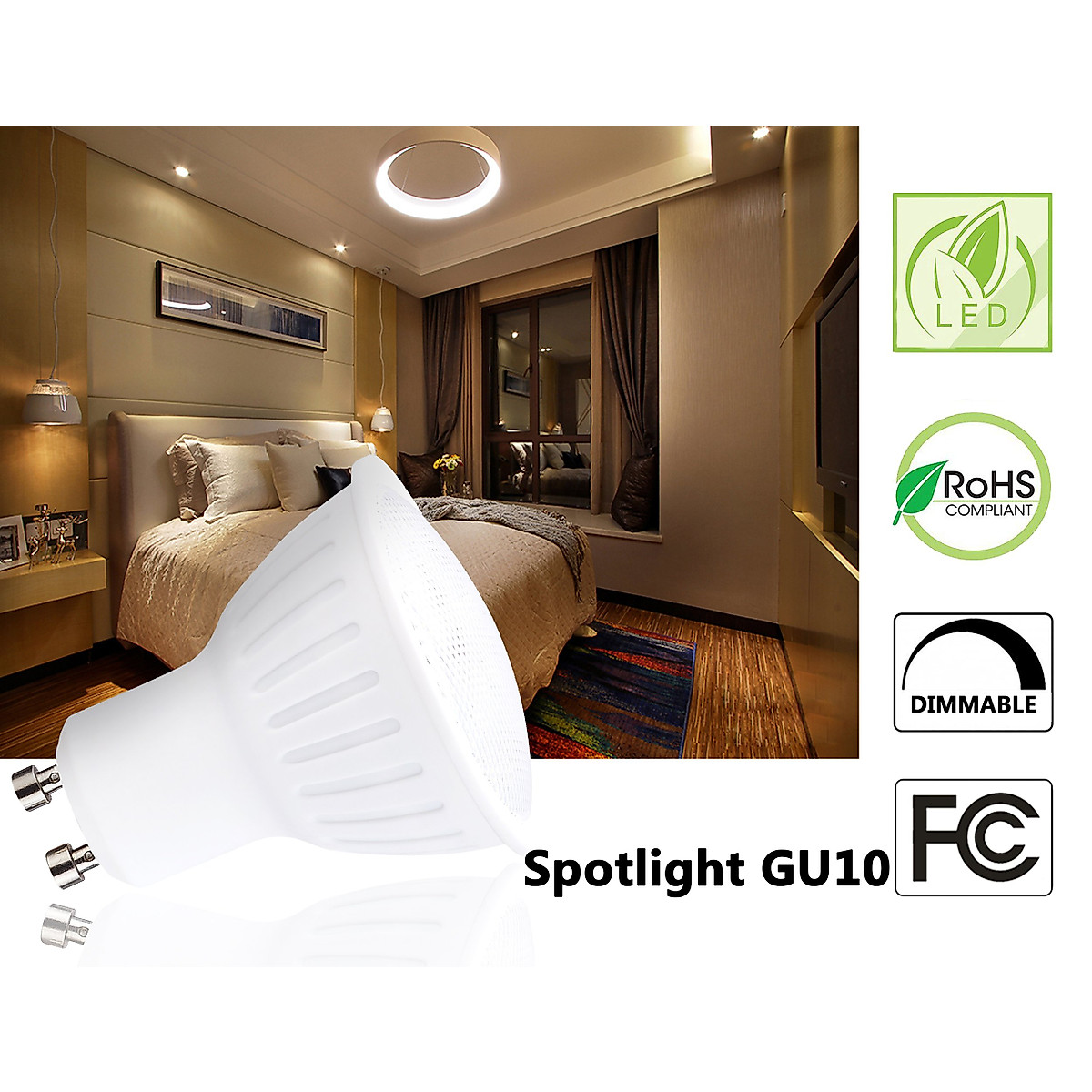 YMZM GU10 7Watt LED Spotlight Bulbs (Equivalent 65watt Halogen Bulbs) 4000K Natural White 700Lumen MR16 LED Light Bulb 120Volt 120 Degree GU10 Base Dimmable Indoor Led Light Bulbs (Pack of 4)