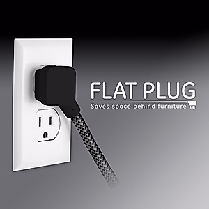 GE 3-Outlet Power Strip Surge Protector 8 Ft Braided Long Cord Extension Cord Surge Protector Power Strip Flat Plug Extension Cord 250 Joules UL Listed 2 Pack Black 53249