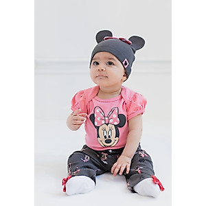 Disney Minnie Mouse Newborn Baby Girls Bodysuit Pants and Hat 3 Piece Outfit Set 3-6 Months