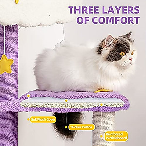 Mora Pets Cat Tree Cute for Indoor Cats Purple Cat Tower 46.5 inch Tall Unique Cat Tree with Sisal Scratching Posts Multi-Level Cloud Moon Cat Tower for Small Large Cats Kitty Kittens