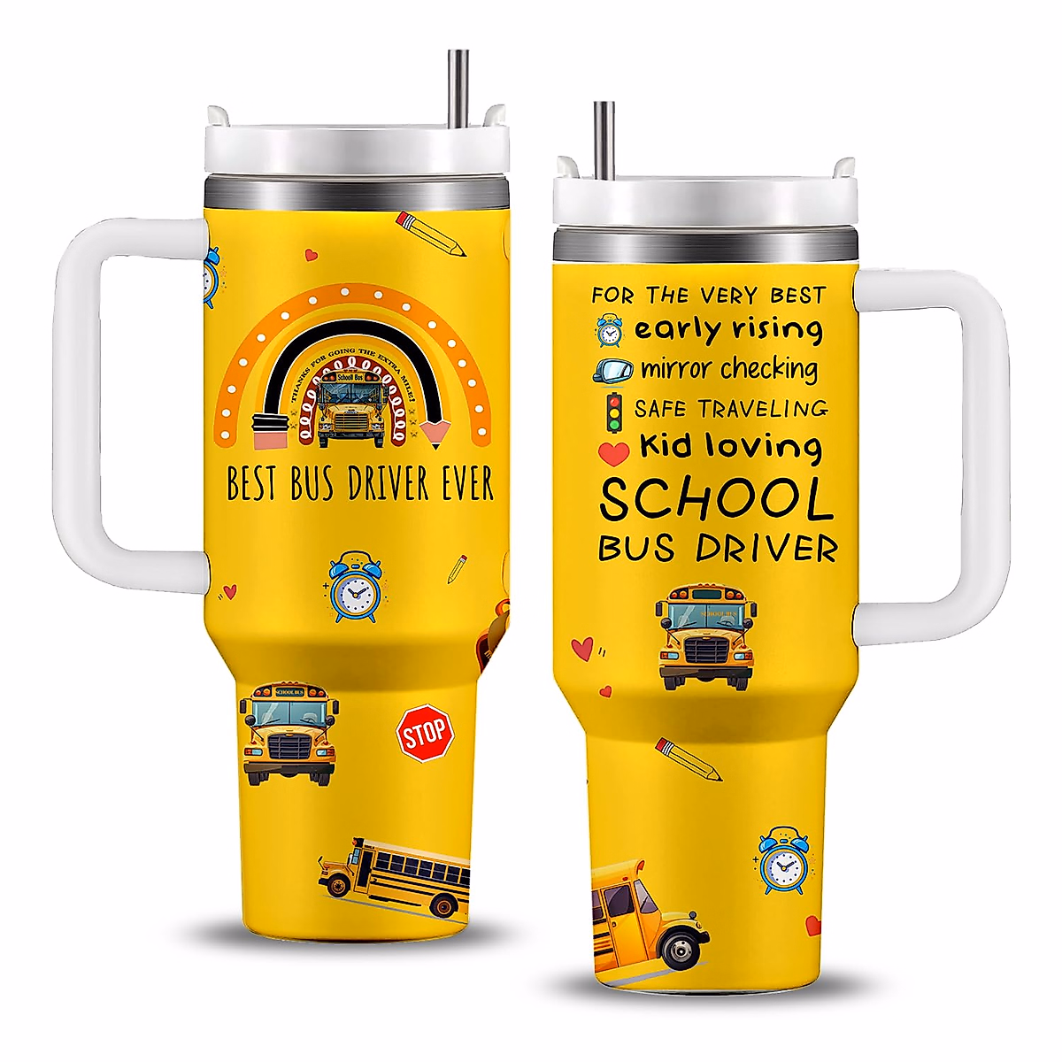 School Bus Driver Gifts - 40 Oz School Bus Driver Tumbler with Handle, School Bus Cups, Bus Driver Back to School Thank You Appreciation Gifts, School Bus Driver Christmas Birthday Retirement Gifts