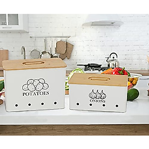 Gdfjiy Potato Onion Kitchen Storage Canisters,Storage Bin For Kitchen 2 Pack Set,potatoe, Potato Storage Box，storage And Long Shelf Life With Aerating Tin Storage Holes-white
