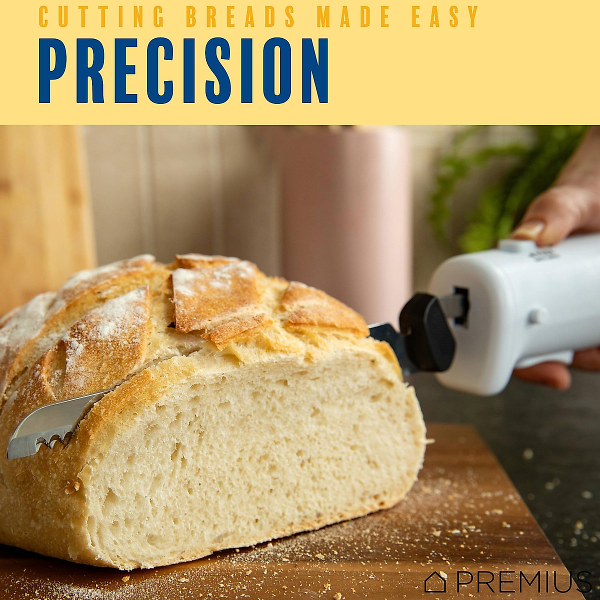 Professional Cordless Rechargeable Easy-Slice Electric Knife, Reciprocating Serrated Stainless-Steel Blades, Safety-Lock Trigger Release, Carving Meats, Turkey, Breads, Fruit, Crafting Foam, White