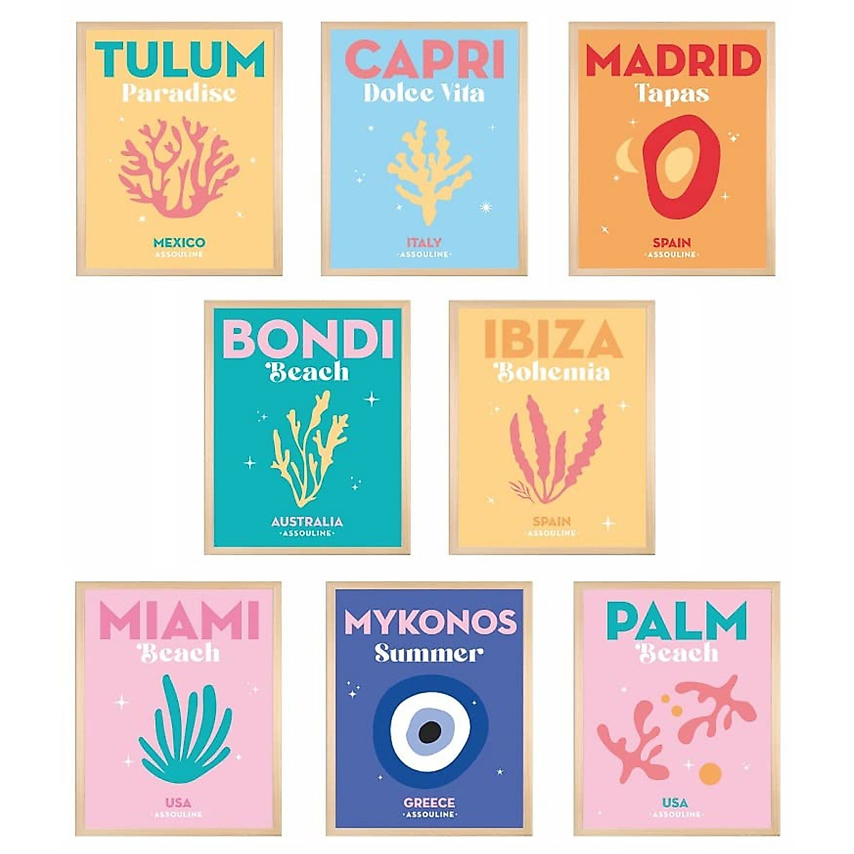 Print A To Z® Livingroom Wall Art Crayons Poster Prints Decor Set, UNFRAMED Set of 8 ( 8''x10'' ), Preppy room decor, Preppy wall decor, Preppy posters, Preppy pictures, Preppy paintings, Ibiza Print, Miami Wall Art, Travel Prints, Capri Print, Mexico Pri