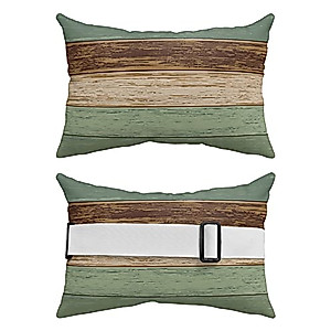 Recliner Head Pillow Ledge Loungers Chair Pillows with Insert Vintage Sage Green Brown Wood Grain Farm Lumbar Pillow with Adjustable Strap Outdoor Waterproof Patio Pillows for Beach Pool, 2 PCS