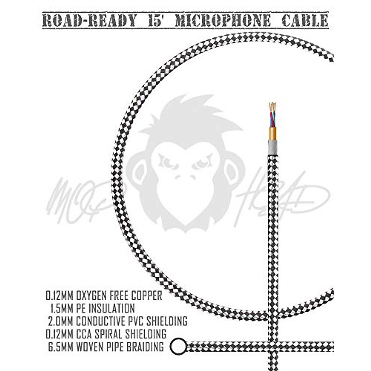 Mophead 15-Foot Balanced XLR Microphone Cable - 3-Pin XLR Male to XLR Female Pro Grade Double Insulated Tweed Braided (Blue and Black)
