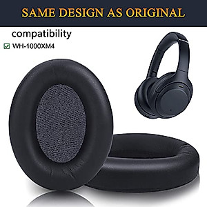 SOULWIT Replacement Earpads for Sony WH-1000XM4 (WH1000XM4) Headphones, Ear Pads Cushions with Noise Isolation Memory Foam, Added Thickness, Without Affecting Sensor-Black