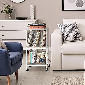 Melos Record Player Table with 3-Tier Vinyl Record Storage Cabinet, Turntable Stand, End Table, Nightstand for Living Room, Bedroom, Office (White)