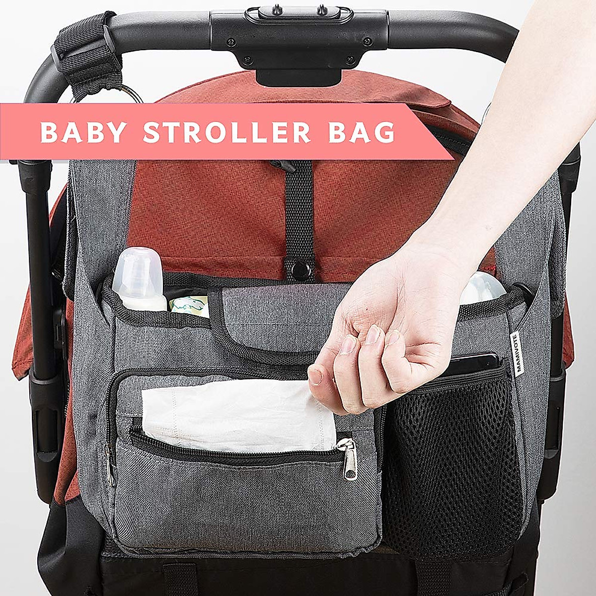 Baby Stroller Organizer with Non Slip Straps - Stroller Organizer Bag with Big Capacity, Waterproof Pocket and Insulated Cup Holders by LENTA MALL