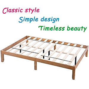 Anwick Queen Size Wood Platform Bed Frame, Classic 12 Inch High Wooden Bed with 8 Oak Legs and 6 Metal Legs,No Box Spring Needed,Easy Assembly (Queen)