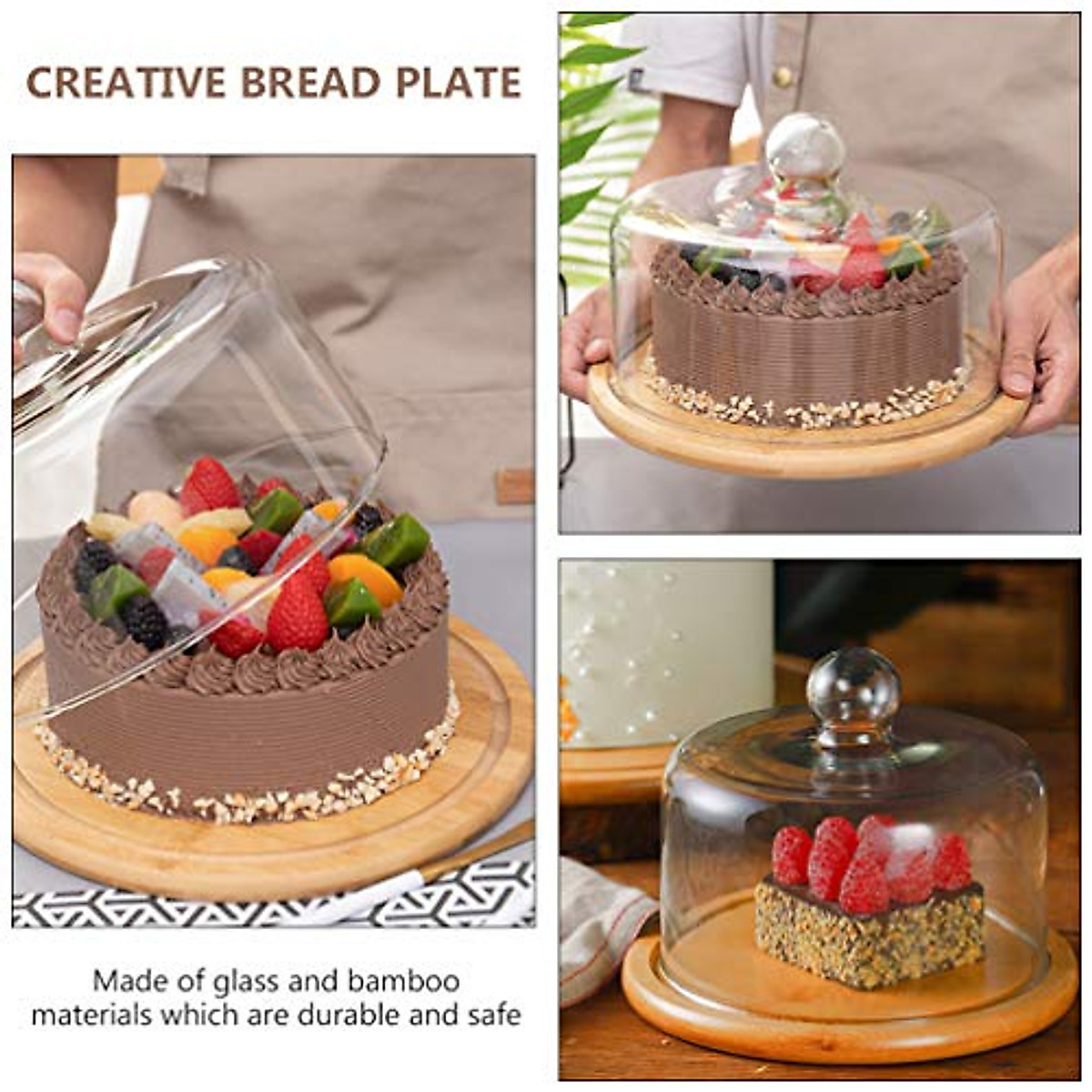 Cake Stand with Dome, Display Cake Stand Serving Platter Snack Tray Round Dessert Plate Tray for Baking Wedding Party (21 * 21 * 15.7cm)