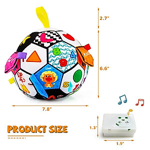 Inbeby Sensory Ball Baby Toy 6 12 Months, Musical Plush Soccer Ball for Toddler 1 2 3, Black and White High Contrast Baby Toy with Crinkle & Squeaker, Infant Baby 6 12 18 Month Toddler 1 2 3