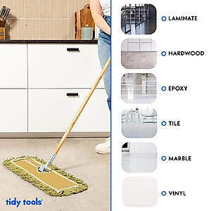24 Inch Yellow Dust Mop with Wood Handle and 24 Inch Dust Mop Refill Bundle - 2 Mop Sets and 2 Refills