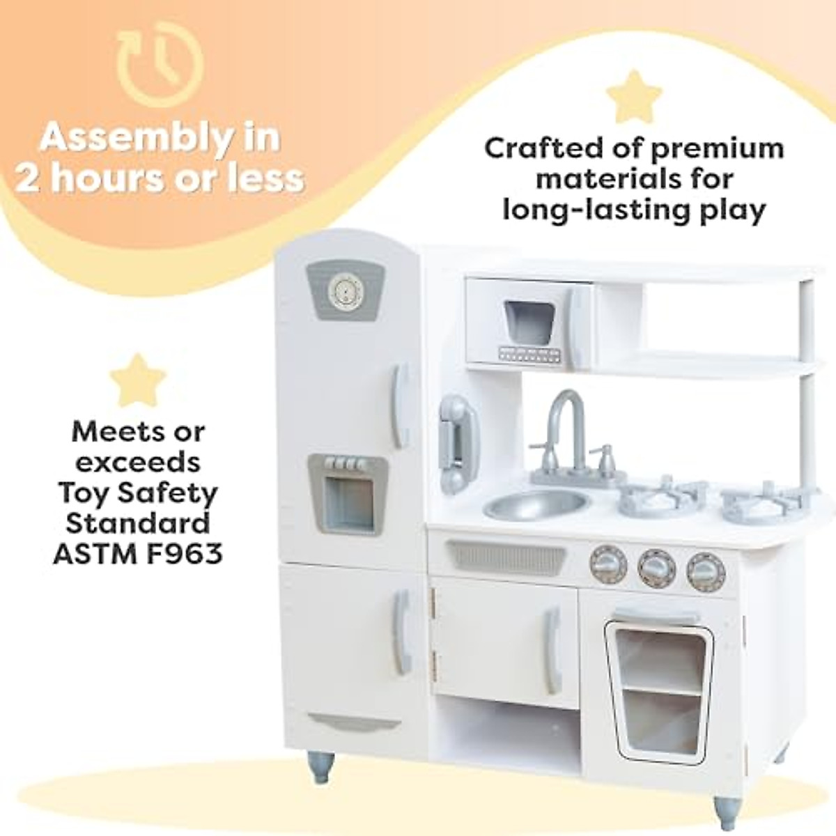 KidKraft Vintage Wooden Play Kitchen with Pretend Ice Maker and Play Phone, White