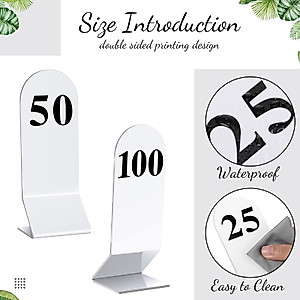 Geetery 100 Pcs Acrylic Table Numbers 1-100 Double Sided Table Number Cards Wedding Table Number Stands Restaurant Table Tent Table Number Signs for Party Banquets Supplies, 2.36 x 6.3 Inch (White)