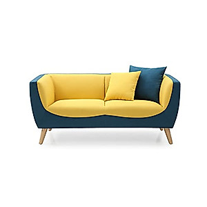 Greatime Linen Fabric Upholstery Modern Design Loveseat with Toss Pillow and Wood Legs