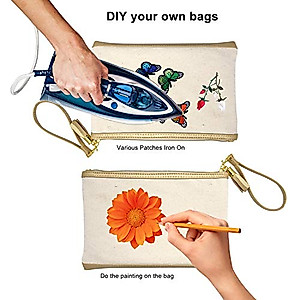 DEMOMENT Canvas Tassel Zipper Organizer Pouch With Removable Wrist Strap for Makeup and Cosmetic. Large purse and Coin Case and Pencil Case. Good For Travelling Working Study (2 pieces-Golden)